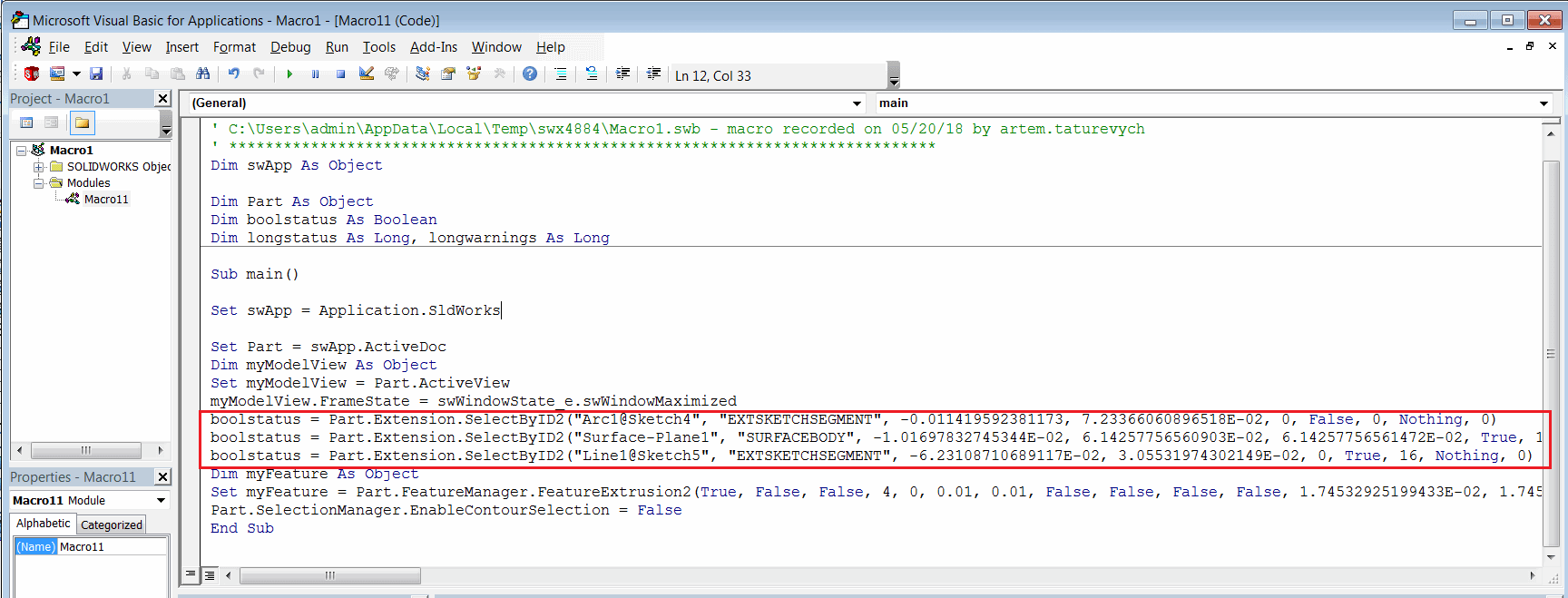 Selecting Solidworks Objects By Name And Coordinates Using Api