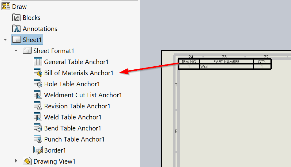 Macro To Insert SOLIDWORKS Bill Of Materials Table And Attach To The Anchor Point